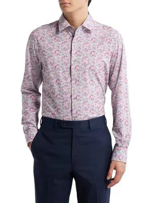 Zanella Garden Floral Print Knit Cotton Blend Dress Shirt - Multi