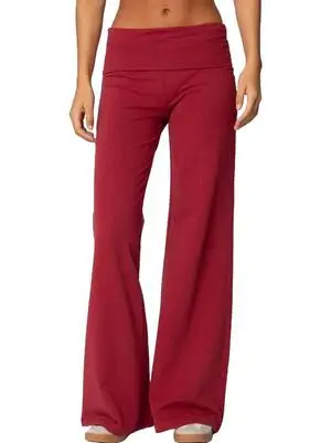 EDIKTED Wide-leg Foldover Pants - Burgundy