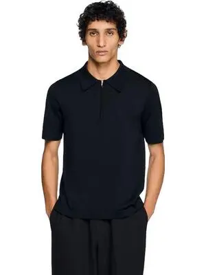 Sandro Knitted Polo With Zip Collar - Black
