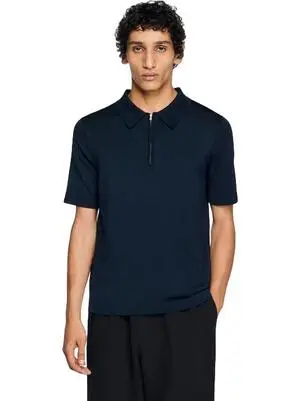 Sandro Knitted Polo With Zip Collar - Navy Blue