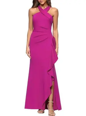 XSCAPE EVENINGS Ruffle Scuba Knit Gown - Orchid