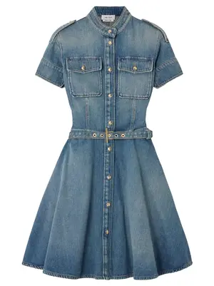Alexander McQueen Belted Denim Mini Dress - Blue