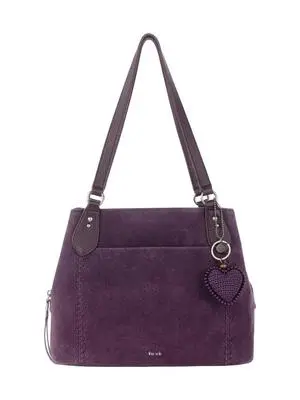 THE SAK Melrose Leather Satchel Aubergine Suede Heart