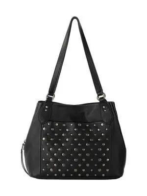 THE SAK Melrose Leather Satchel Black Silver Stud