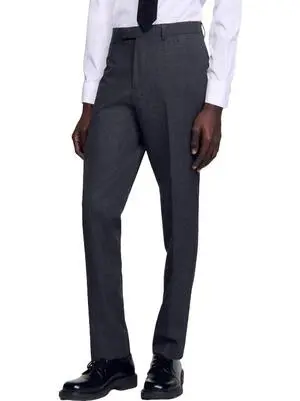 Sandro Stretch Wool Suit Trousers - Mocked Grey