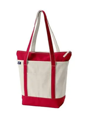 LANDS' END Zip Top Canvas Tote Bag - Natural/heritage Red