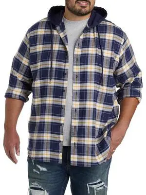 TRUE NATION BY DXL Big & Tall Hooded Flannel Shirt Jacket - Navy-yellow