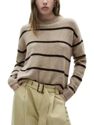 Mango Marina Striped Sweater - Medium Brown
