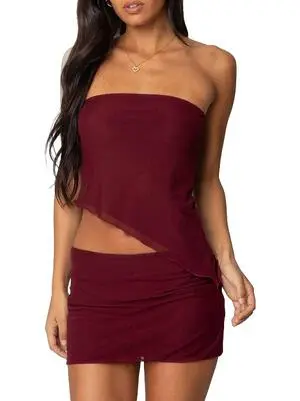 EDIKTED Vivi Strapless Asymmetric Top - Burgundy