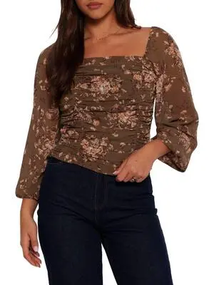 PETAL & PUP Maia Floral Ruched Top - Olive Floral