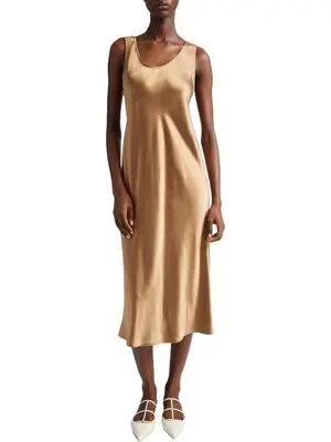 Max Mara Banjo Silk Satin Midi Dress - Camel