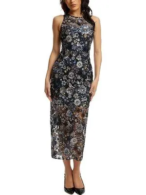 Dress The Population Helena Sequined Midi Dress - Navy Multi