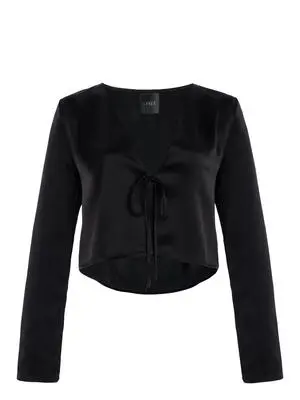 LESET Barb Cropped Satin Top - Black