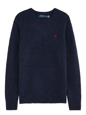 Ralph Lauren Logo-embroidered Wool-blend Jumper - Navy