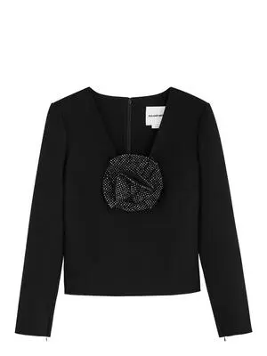 Roland Mouret Floral-appliqué Crepe Top - Black