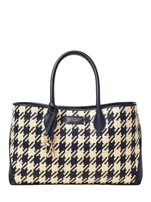 ASPINAL OF LONDON London Tote In Woven Leather With Charm Blue/ivory