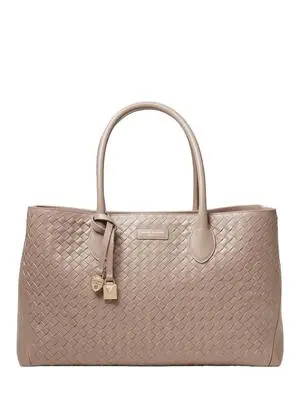 ASPINAL OF LONDON Woven Leather Tote With Charm - Neutral