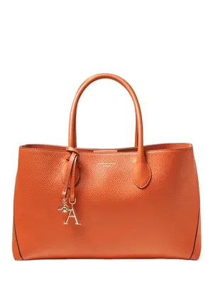 ASPINAL OF LONDON London Tote In Woven Leather With Charm Orange