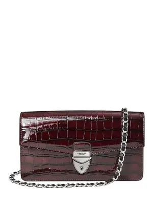 ASPINAL OF LONDON ASPINAL OF LONDON Mayfair 2 Leather Crocodile Print Clutch Bag With Chain Strap Red