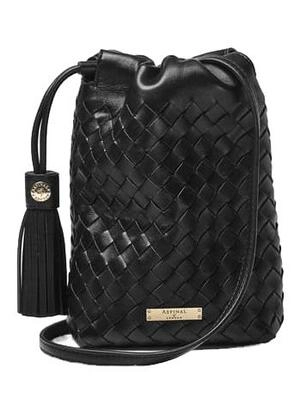 ASPINAL OF LONDON Soho Crossbody Pouch In Moleskin Woven Leather Black