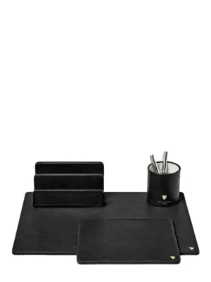 ASPINAL OF LONDON Desk Accessories Set In Pebble - Black