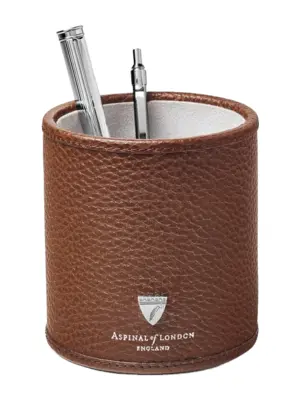 ASPINAL OF LONDON Round Pen Pot In Navy Pebble - Brown
