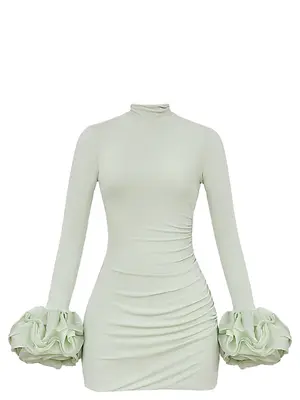 House Of Cb Camilla Ruffle-cuff Jersey Mini Dress - Pistachio