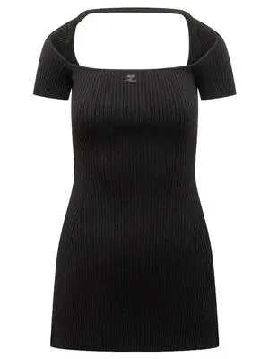 COURREGES Courrèges Hyperbole Rib Knit Polo Dress Black