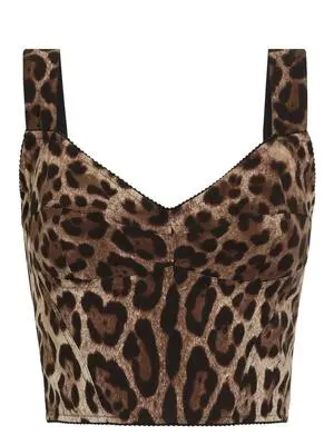 Dolce & Gabbana Leopard- Charmeuse Bustier Top - Animal Print