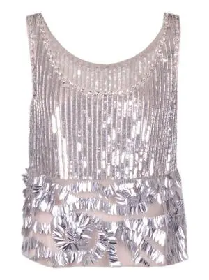 Alberta Ferretti Alberta Ferretti Sequin-Embellished Tank Top Silver
