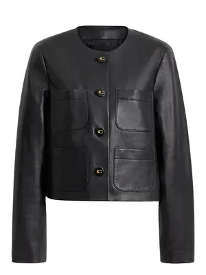 Coach Collarless Leather Jacket - Black