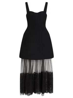 Simkhai Callan Layered Embroidered Tulle And Cloqué Midi Dress - Black