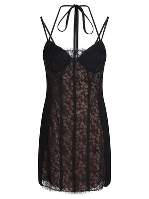Simkhai Alodie Cloqué Paneled Lace Mini Dress - Black