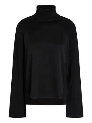 Simkhai SIMKHAI Mateo Satin-Paneled Knitted Turtleneck Sweater Black