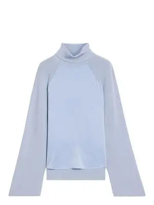 Simkhai Mateo Satin-paneled Knitted Turtleneck Sweater - Light Blue