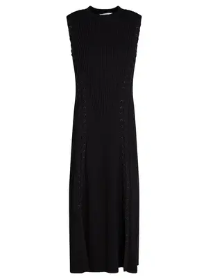 Simkhai Lorena Lace-up Ribbed-knit Midi Dress - Black