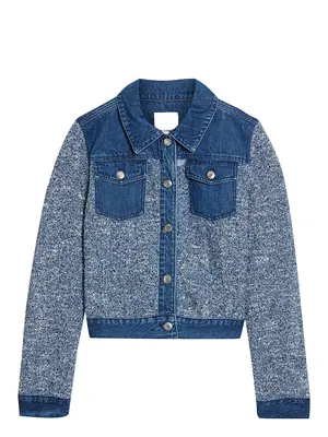Simkhai Baylin Denim-paneled Bouclé-knit Jacket - Mid Denim