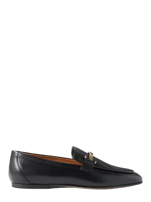 TOD'S Embellished Leather Loafers - Black
