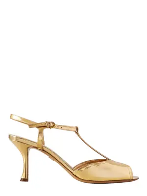 FERRAGAMO Ely Metallic Leather Sandals - Gold