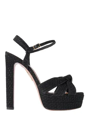 AQUAZZURA Nina Plateau 130 Knotted Metallic Woven Platform Sandals - Black