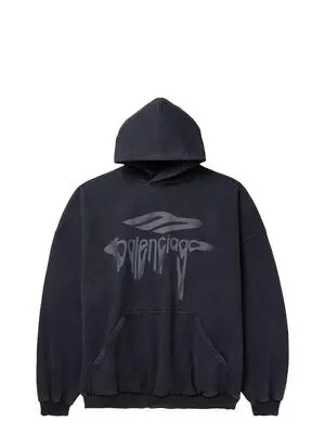 Balenciaga Oversized Distressed Logo-print Hoodie - Black