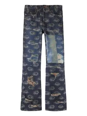Kapital Speakeasy Slim-fit Flared Printed Jeans - Blue