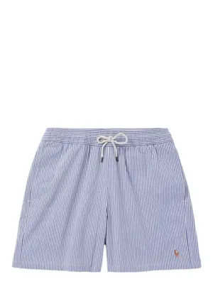 Ralph Lauren Traveler Straight-leg Mid-length Striped Cotton-blend Seersucker Swim Shorts - Blue