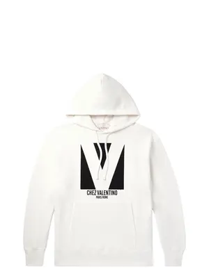 Valentino Garavani Valentino Garavani Logo-Print Cotton-Jersey Hoodie Neutrals