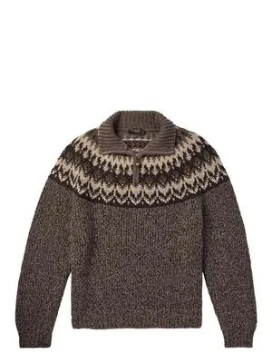 Loro Piana Fair Isle Cashmere And Silk-blend Half-zip Sweater - Brown