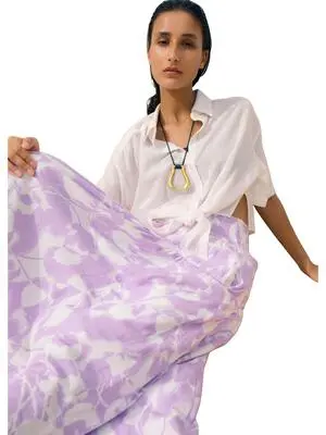 ME+EM Cheesecloth Tulip Print Midi Skirt - Soft White/sherbet Lilac