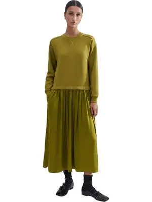 ME+EM Mixed Media Sweatshirt Maxi Dress - Bright Olive