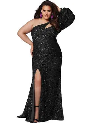 SYDNEY'S CLOSET One-shoulder Sequin Evening Gown - Onyx