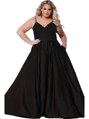 SYDNEY'S CLOSET Satin A-line V-neck Gown - Black