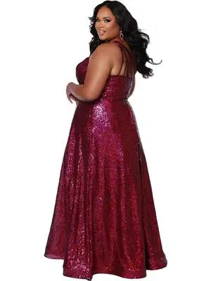 SYDNEY'S CLOSET Sequin One-shoulder A-line Gown - Magenta